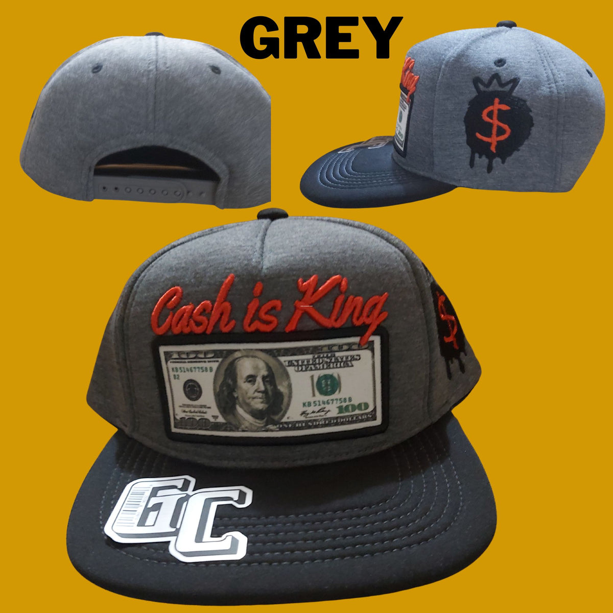 American Dollar 3D Embroidery Caps/Snapback Cash is king Summer Hats ...