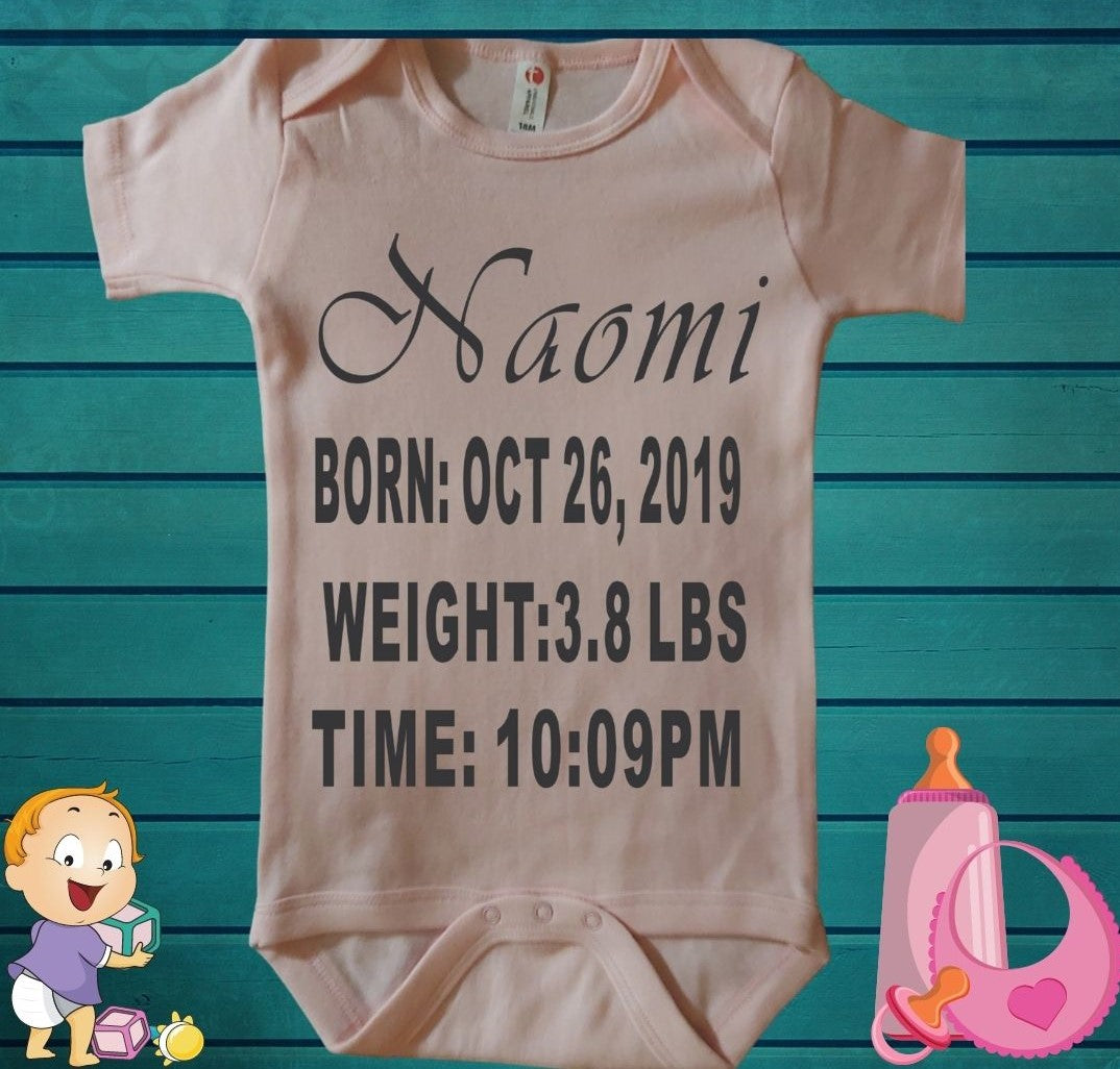 Personalized Baby Onesie Baby's Name Weight Time and Date Of Birth ...